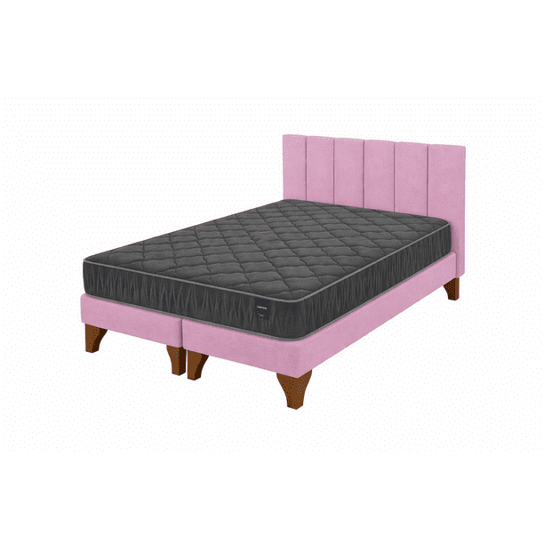 Cama Europea Somnia 2 Plazas + Respaldo Tubular Madera Lino | Lider