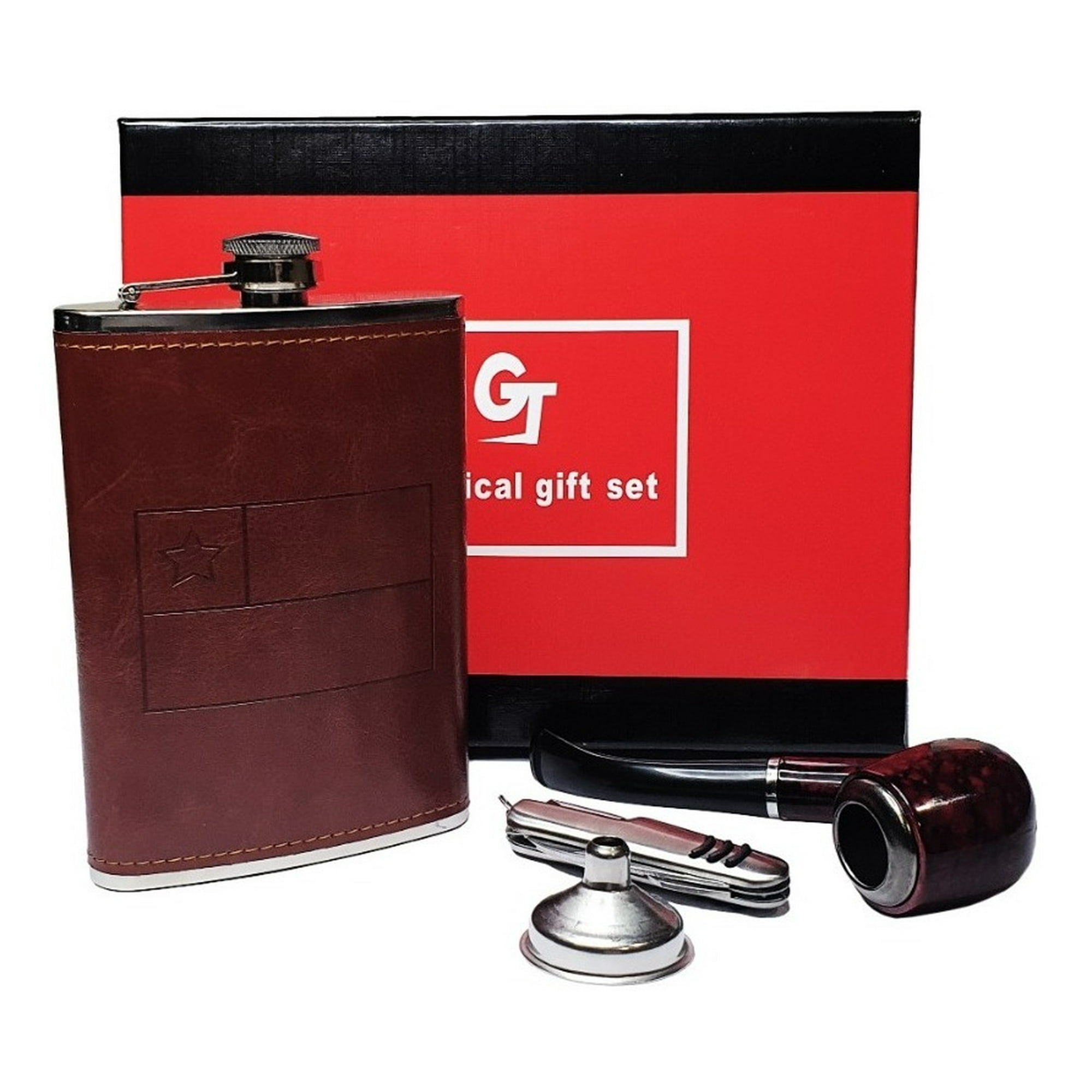 Set Petaca Whisky 9oz Regalo Coctelera Viaje Camping + Pipa | Lider