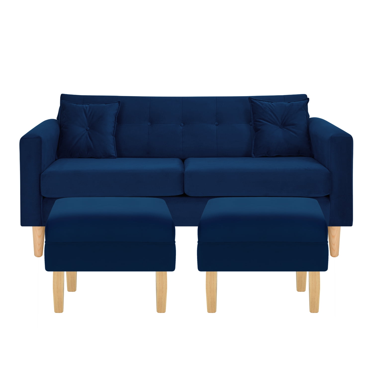 Sofa New Retro 3c + 2 Pouf Felpa 05 Azul Marino | Lider