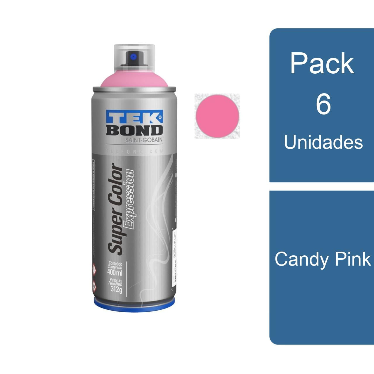 Pack 6 pinturas Aerosol / Spray Expression 400ml/312grs Candy Pink | Lider