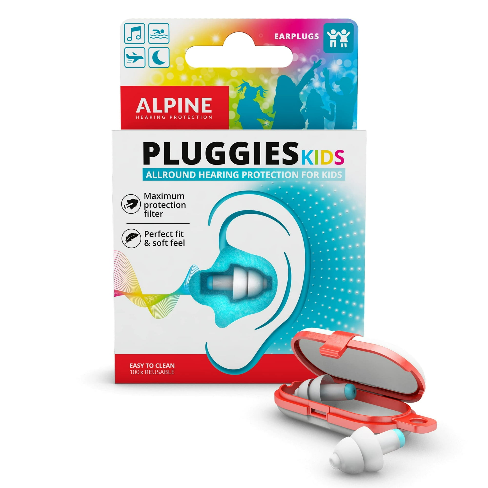 Tapones para los oídos Alpine Pluggies Filtered 25 dB para niños de 5 a 12 años | Lider