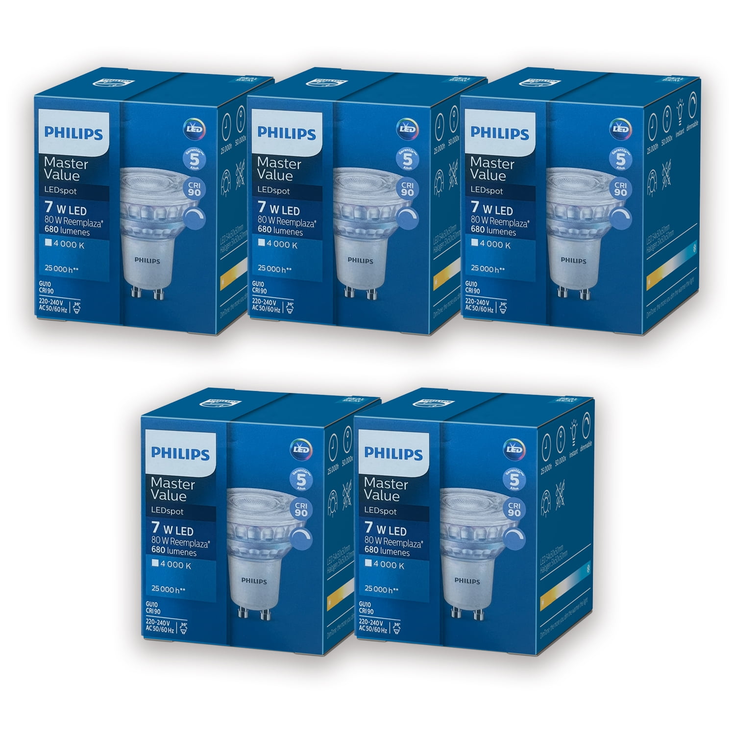 Pack 5 Ampolleta Dimeable Masled Spot Vle 7w Gu10 Neutro | Lider