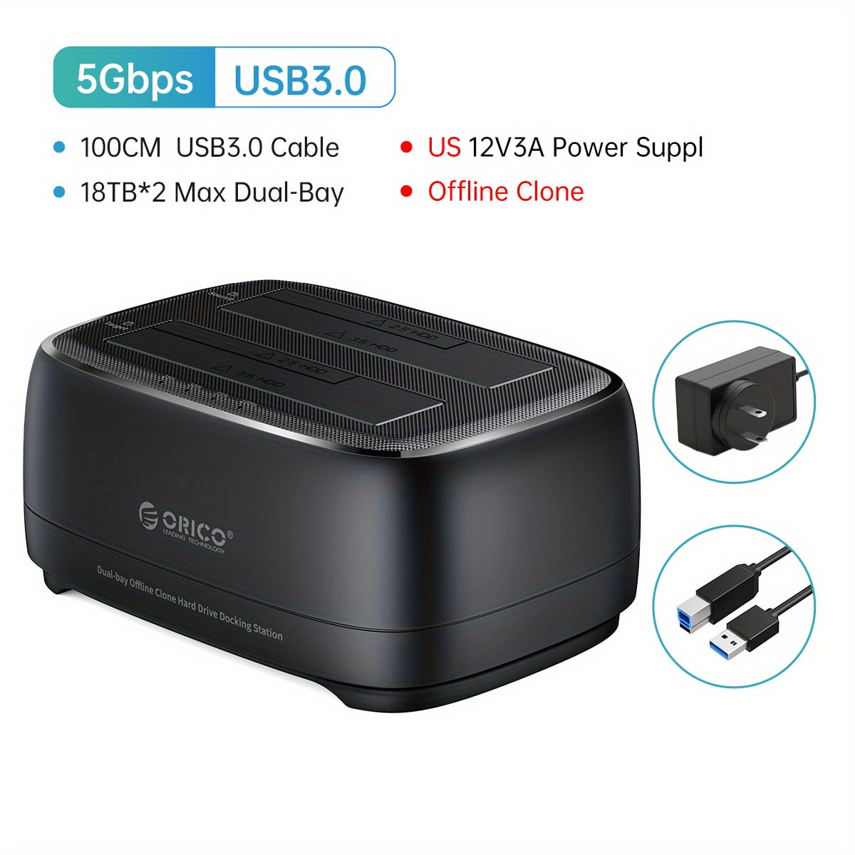 [US PLUG] ORICO SATA To USB3.0 Hard Disk Docking Station For 2.5" 3.5 ...