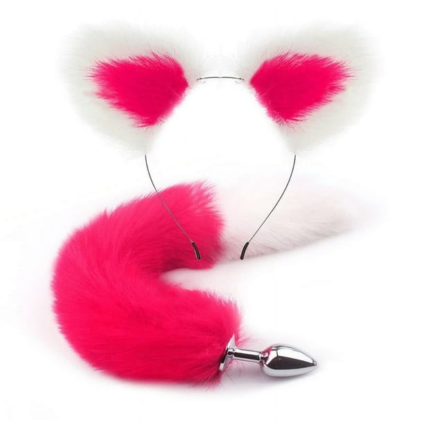 Sexy Fox Tail Anal Plug Cute Cat Ears Headbands Set Nipple Clip Neck ...