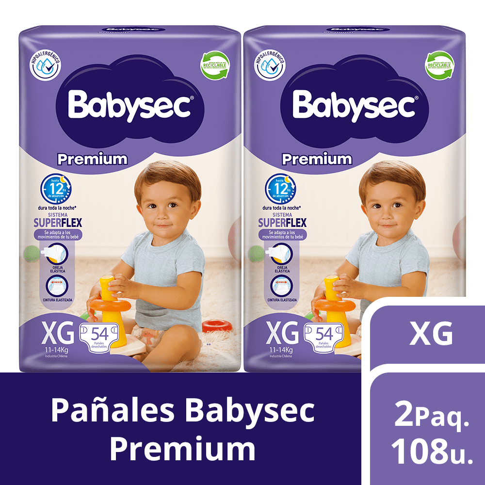 2 paquetes de Pañales de Bebé Babysec Premium 108 un XG | Lider
