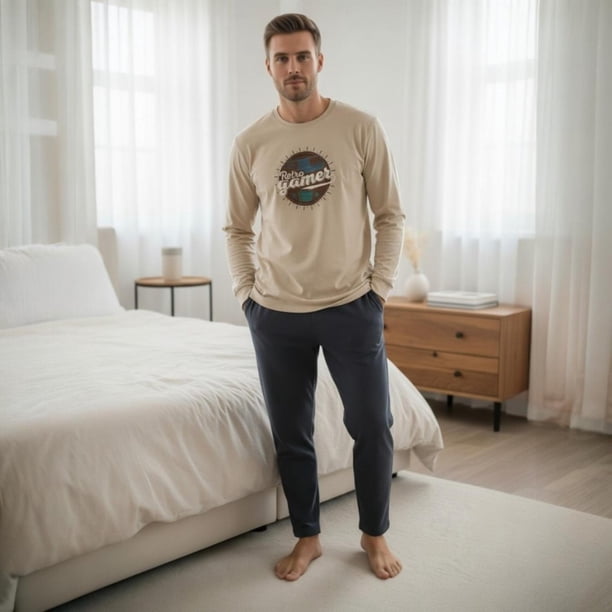 Pijama Hombre Algodón Estampado Retro Gamer beige XL | Lider