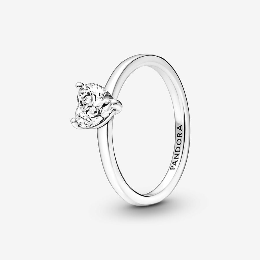 Anillo Pandora Solitario Corazón Brillante Plata Esterlina 7 | Lider