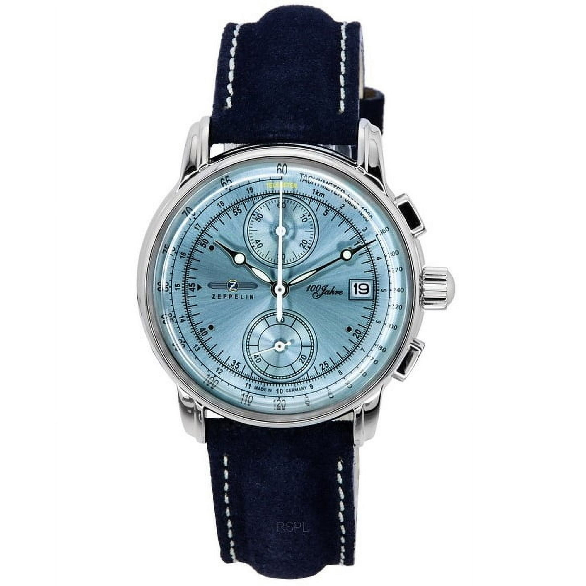 Reloj Zeppelin 100 Jahre Chronograph Leather Strap Ice Blue Dial Quartz ...