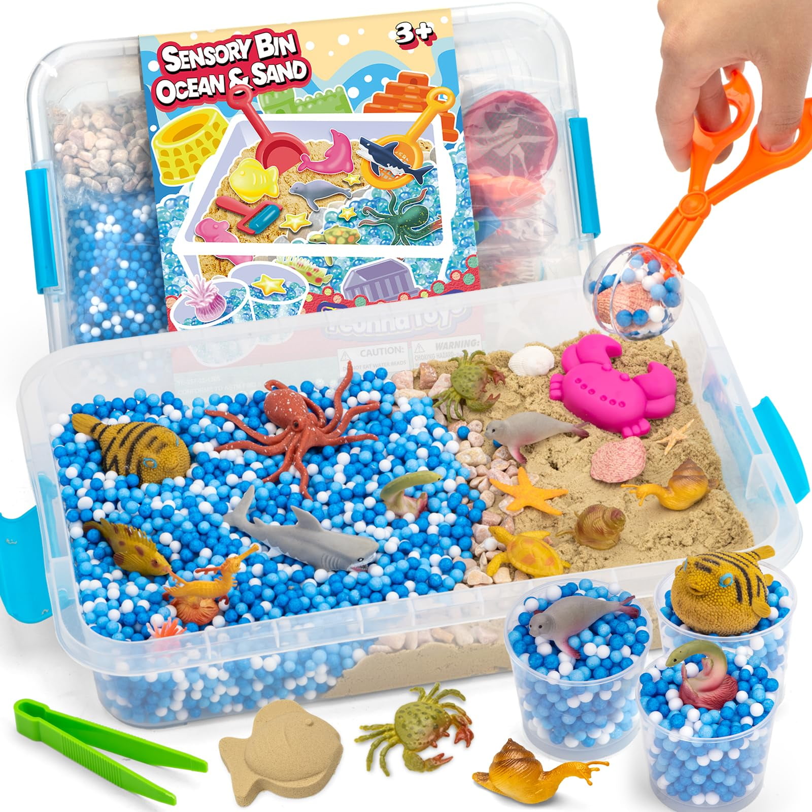 Kit de arena sensorial Yeonha Toys Ocean&Sand con tapa, 42 unidades ...