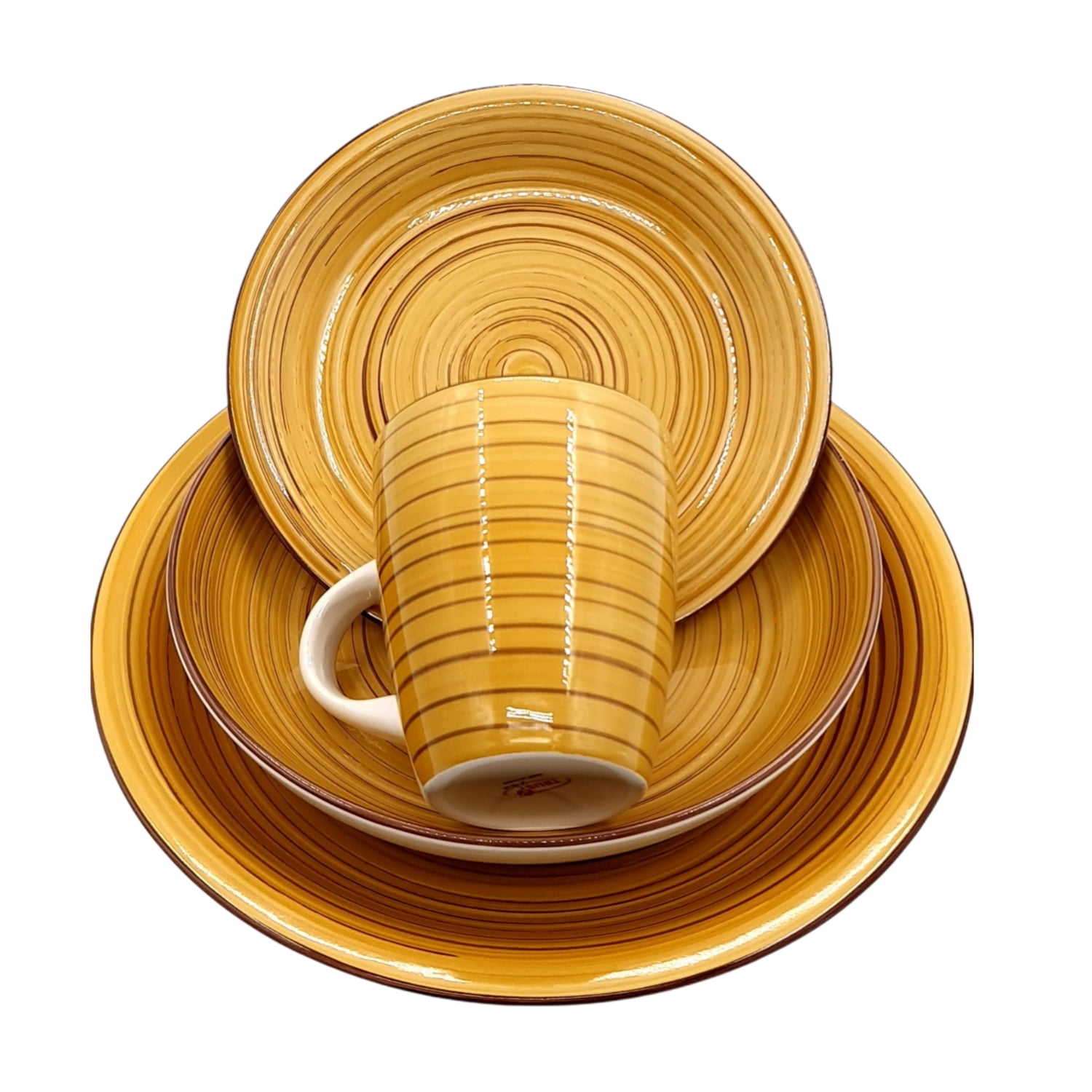 Juego de loza set 16 pzas vajillas tazas bowl dorado | Lider
