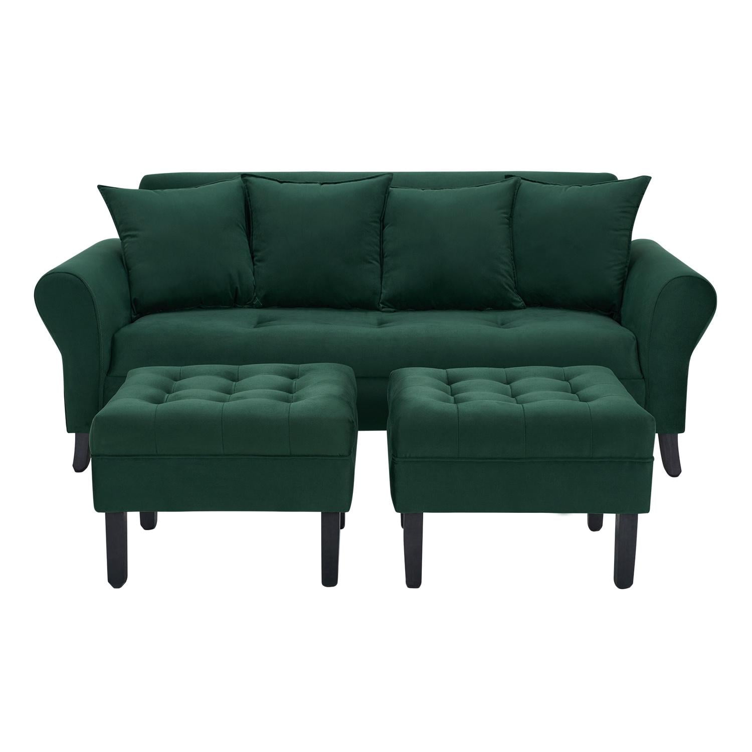 Sofa Lua 3C + 2 Pouf Felpa 20 Verde Botella | Lider