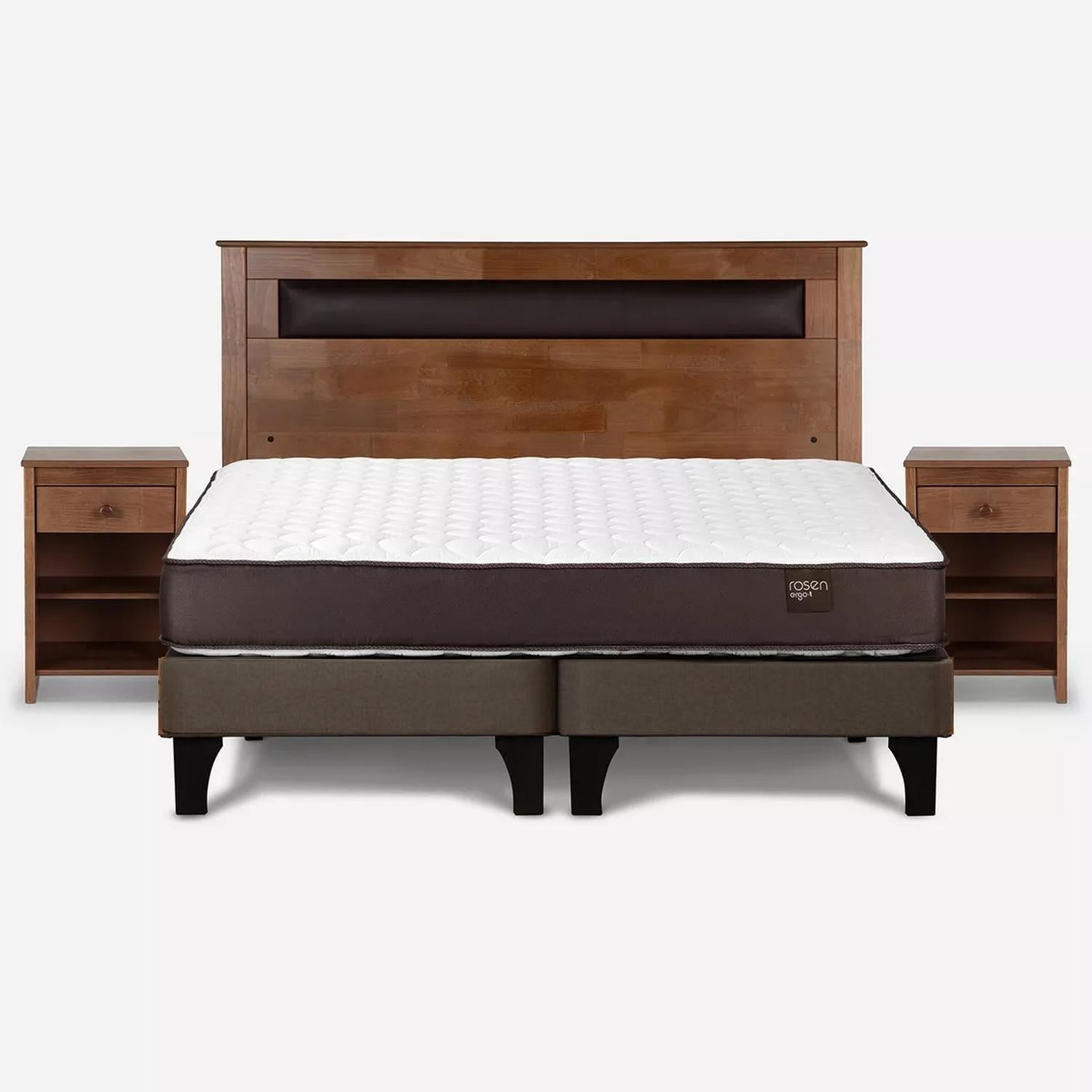 Cama Europea Ergo T 2 Plazas + Respaldo + 2 Veladores Rosen marron 2 ...
