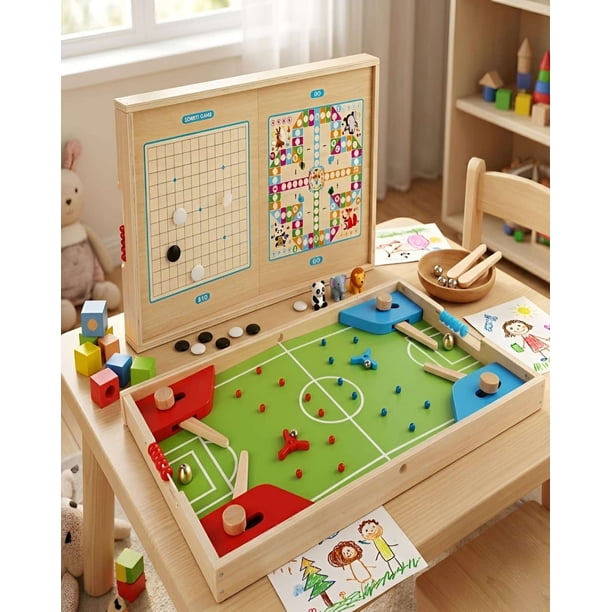 Centro de Juegos de Madera 4 en 1 - Fútbol Pinball, Ludo y Juegos de ...