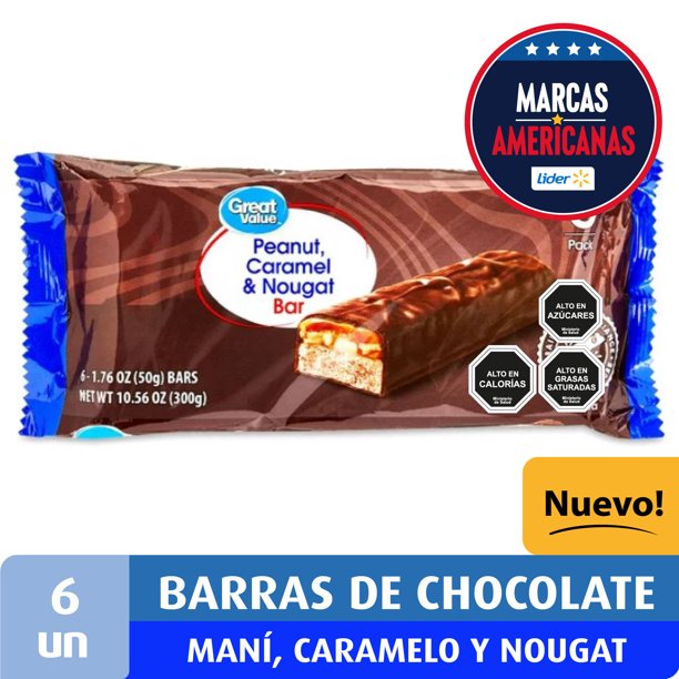 Barra de Chocolate Con Maní, Caramelo y Nougat, 300 g | Lider