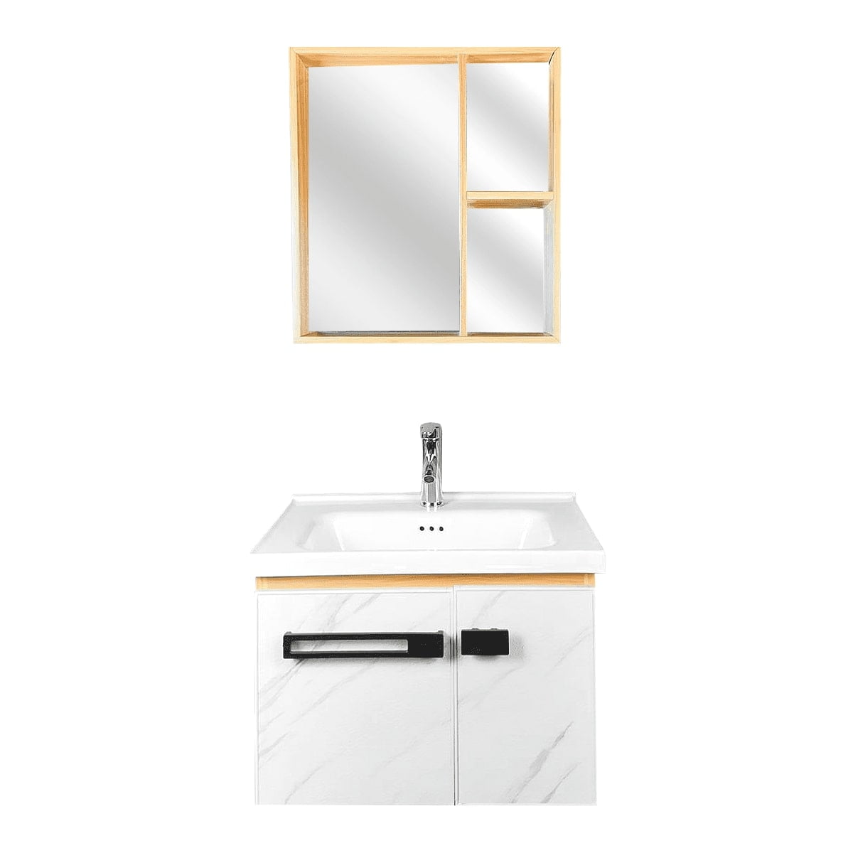 Vanitorio Madera Lavamanos 60 Cm Ancho Con Griferia Y Mueble Espejo ...