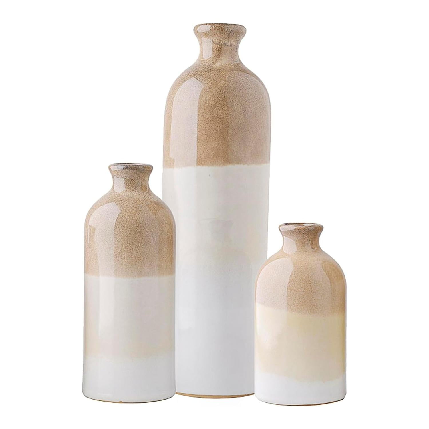 Set 3 Jarrones cerámica decorativo Blanco-Beige Rustico beige | Lider