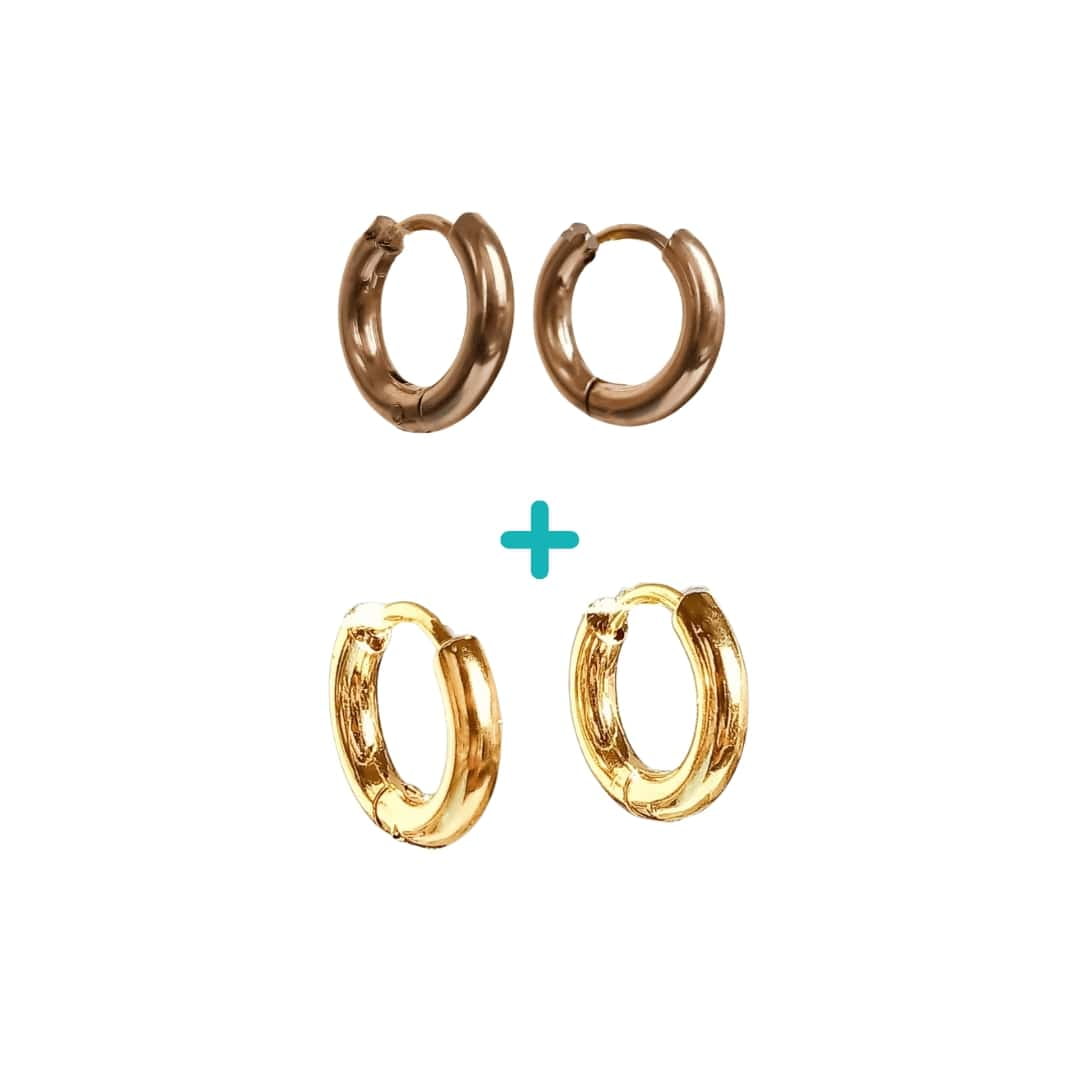 Pack 2 Par De Argollas Piercing Orejas Chapadas En Oro 18k | Lider