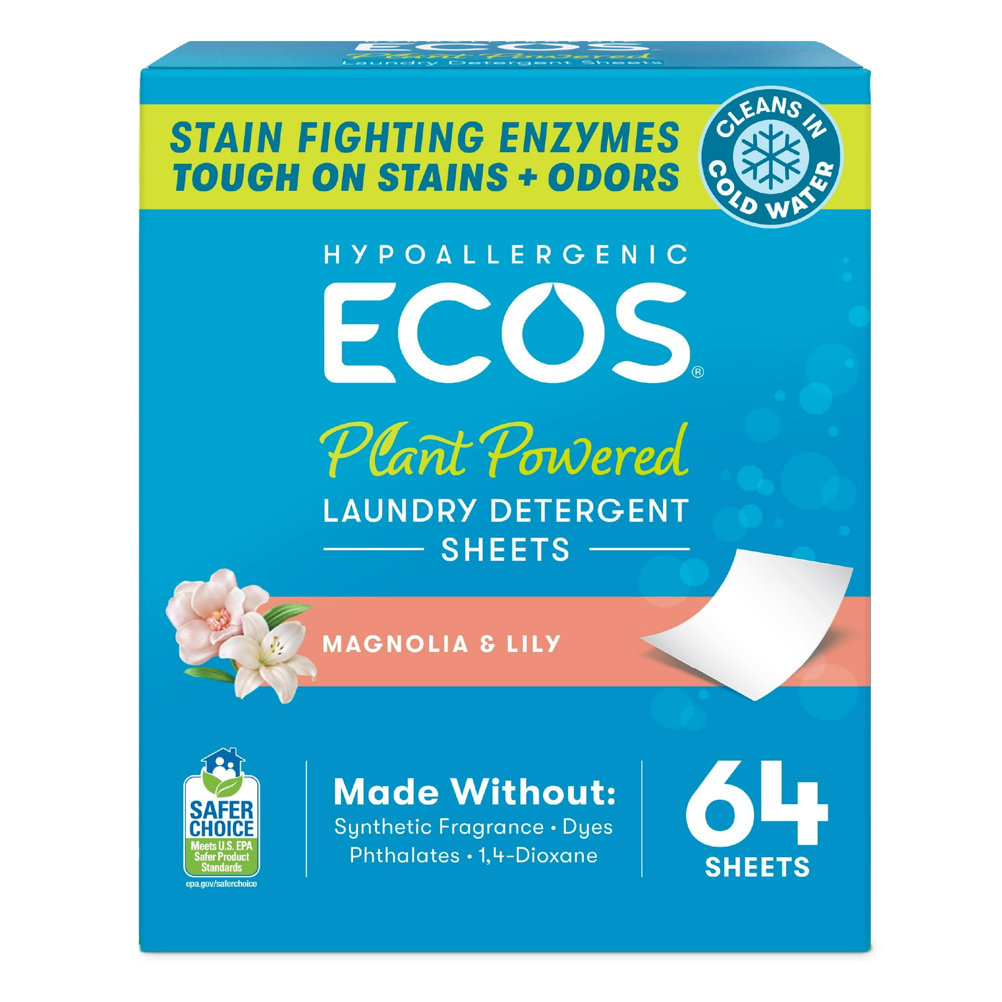 Láminas de detergente para ropa ECOS Magnolia & Lily, 64 hojas | Lider