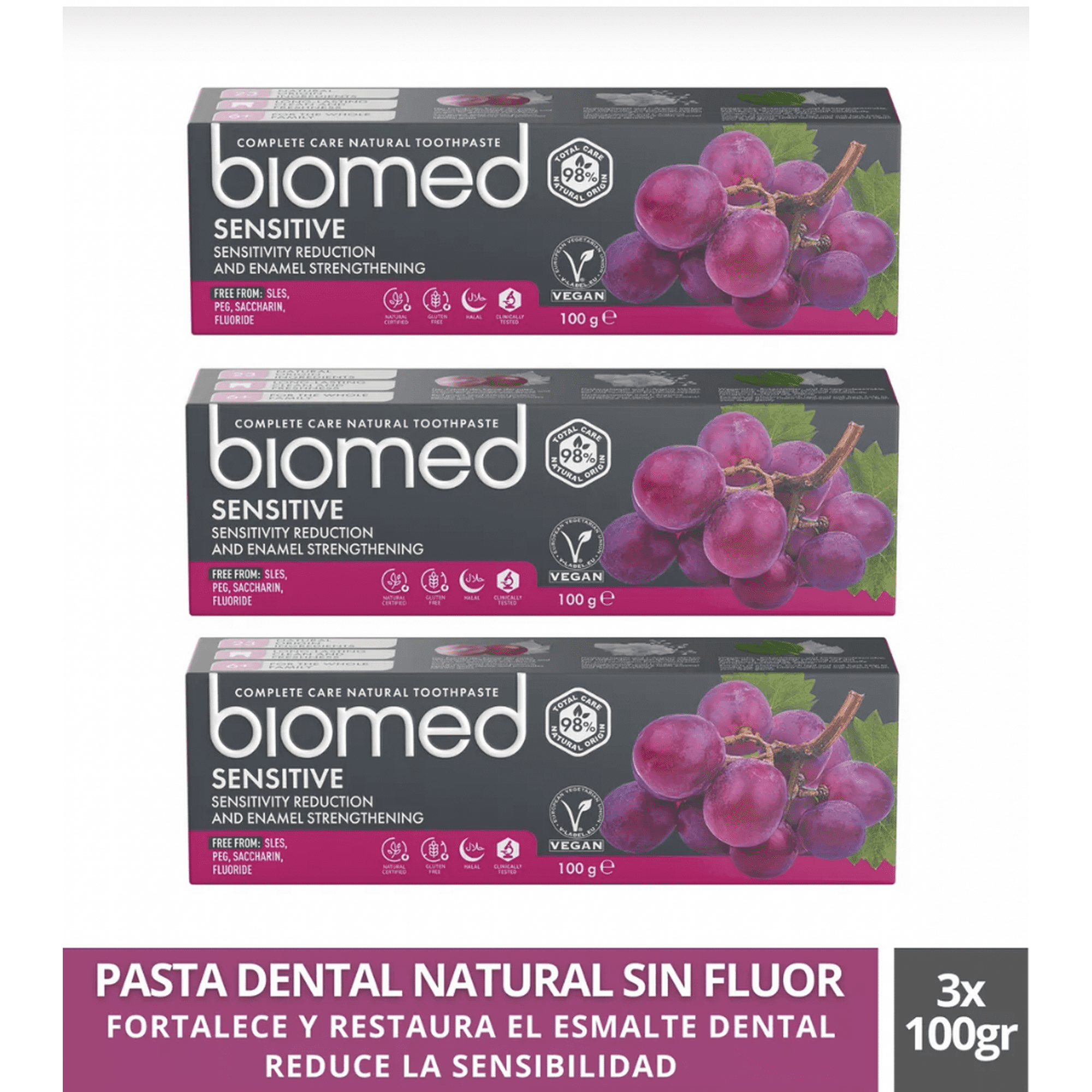 Pack 3 Pastas Dentales Naturales Biomed Sensitive. Sin Fluor 100g | Lider