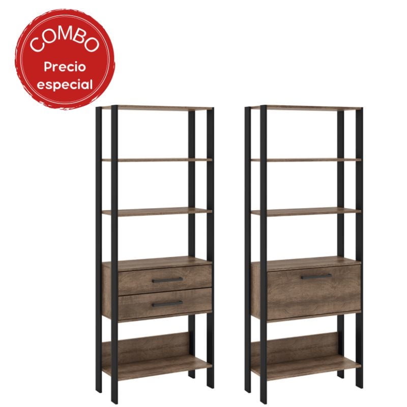 Living Combo Estante Librero 1 Puerta + Estante Librero 2 Cajones ...