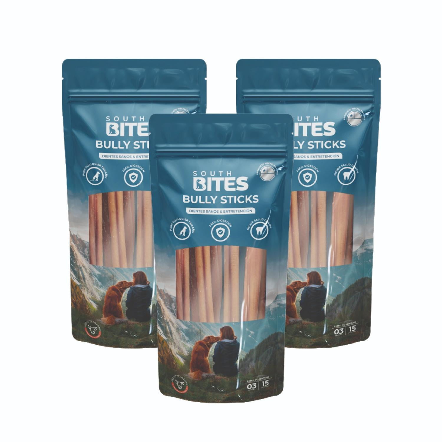 Pack Snack Perros 3 Bully sticks South Bites azul | Lider