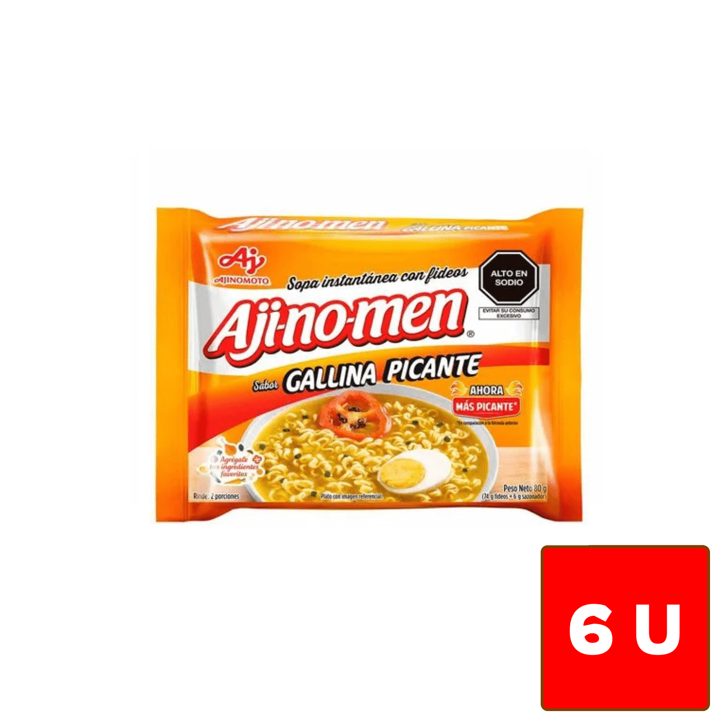 Pack 6 Sobres 80g De Sopa Instantánea Ajinomen Gallina Picante | Lider