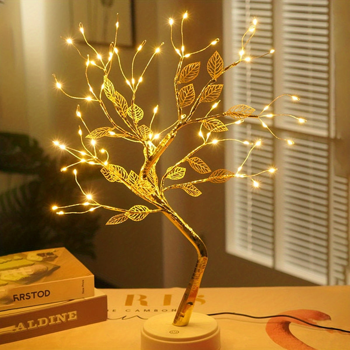 Light Up Your Bedroom or Party with a Glowing 72 LED Golden Leaf Tree ...