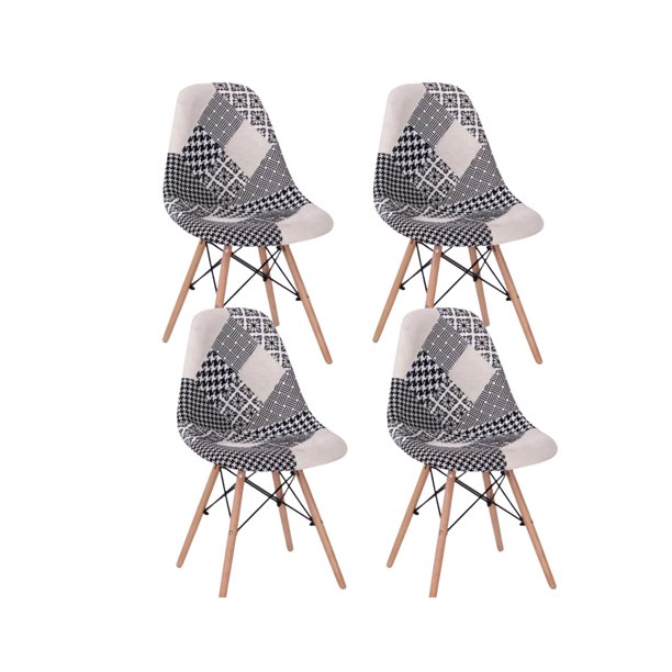 Pack de 4 Sillas Eames Patchwork Acolchada Blanco y Negro | Lider