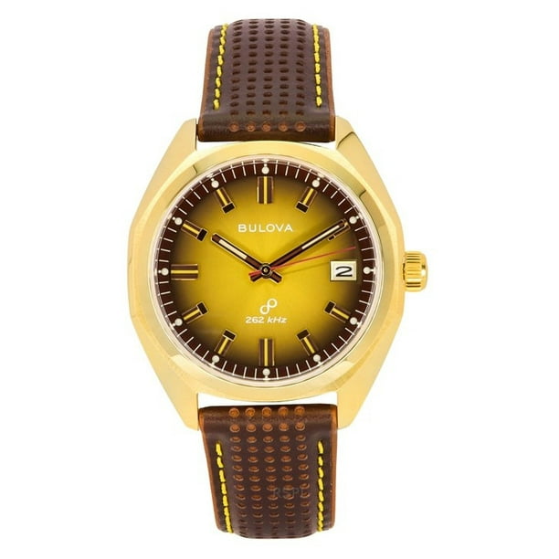 Reloj Bulova Jet Star Leather Strap Gold Tone Dial Quartz 97B214 Men's ...