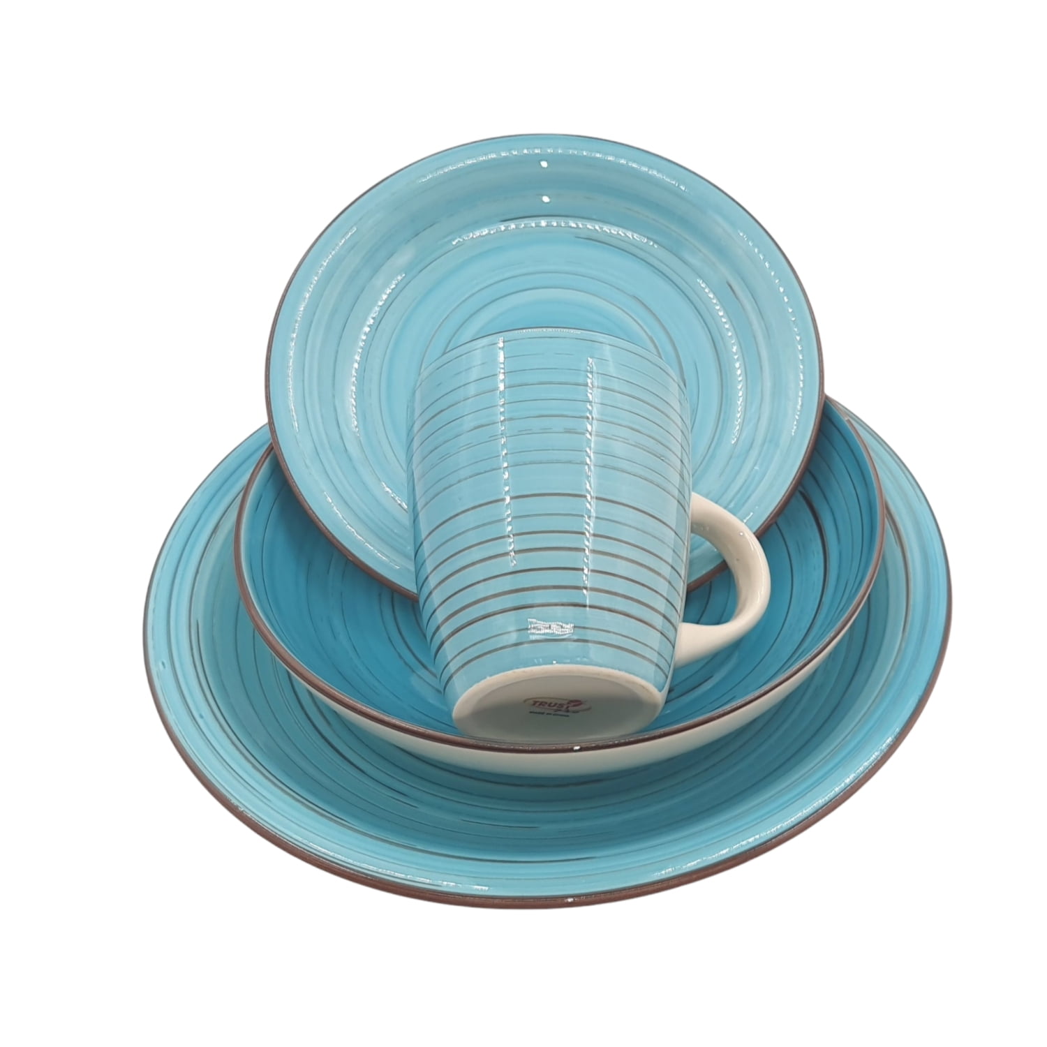 Juego de loza set 16 pzas vajillas tazas bowl celeste | Lider