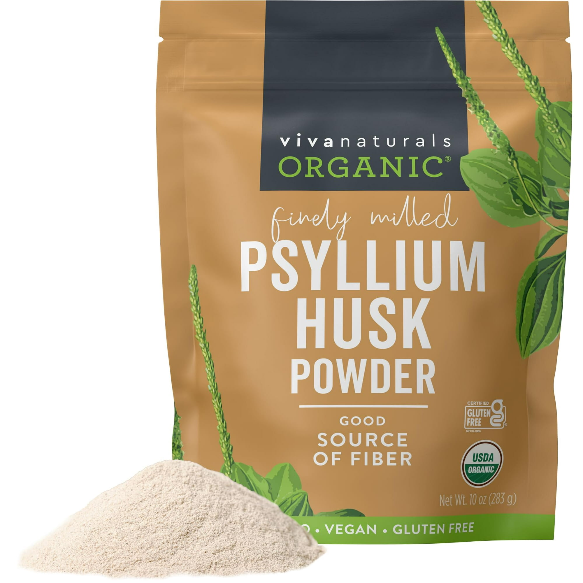 Cáscara de psilio en polvo Viva Naturals, fuente de fibra orgánica, 300 ...