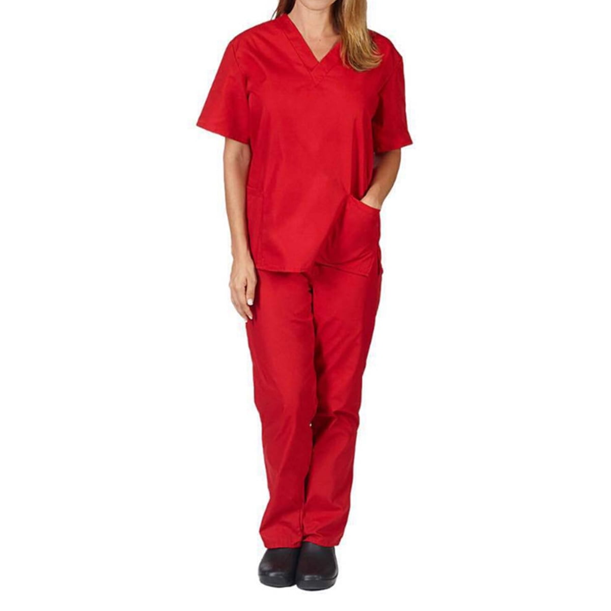 Uniforme de trabajo de enfermería con cuello en V y bolsillo de color ...