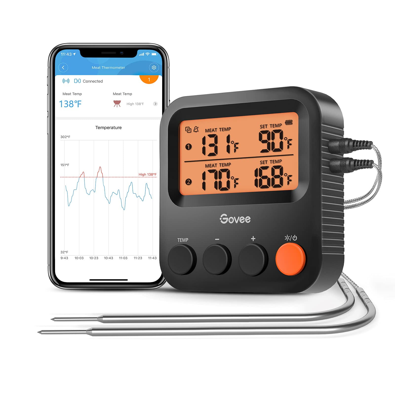 Termómetro Bluetooth para carne Govee de 70 m de alcance con alertas ...