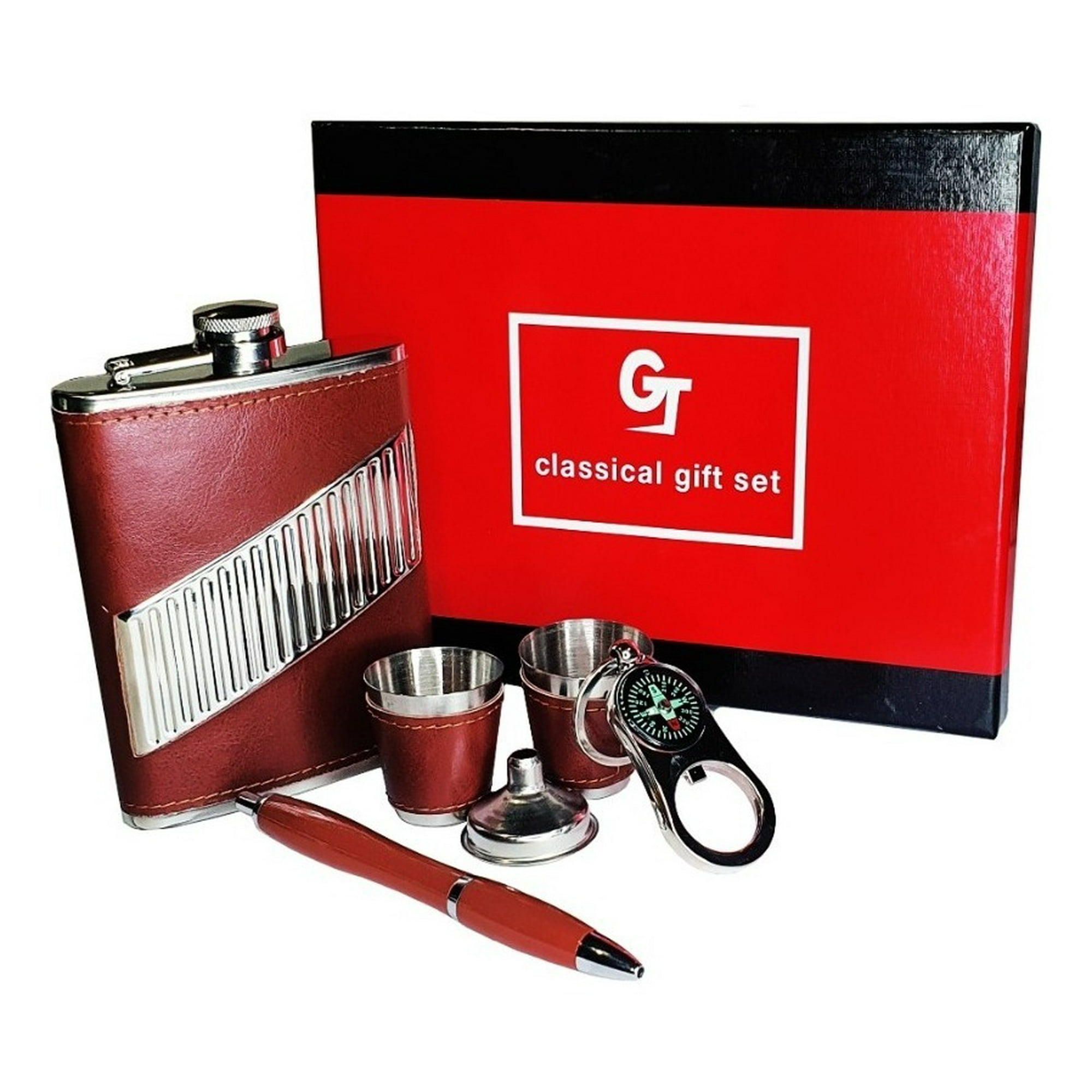 Set Petaca 8oz Para Whisky Coctelera Viaje Camping + Brujula | Lider