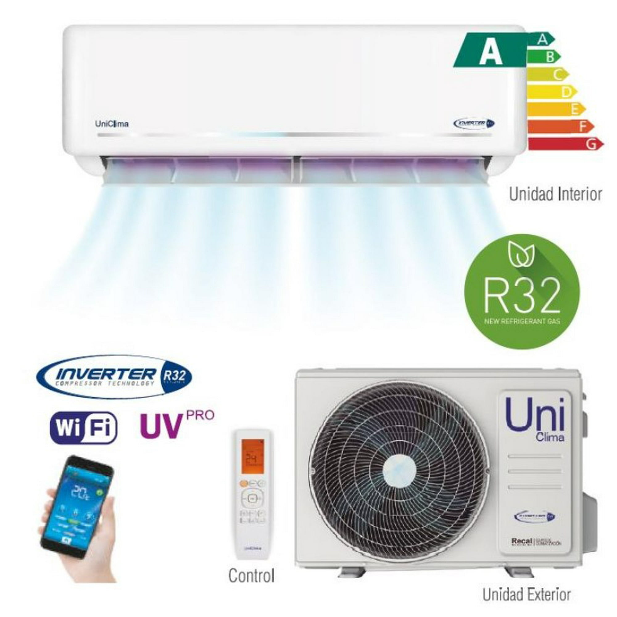 AIRE ACONDICIONADO SPLIT MURO INVERTER FRIO/CALOR R32 24.000BTU UNICLIMA | Lider