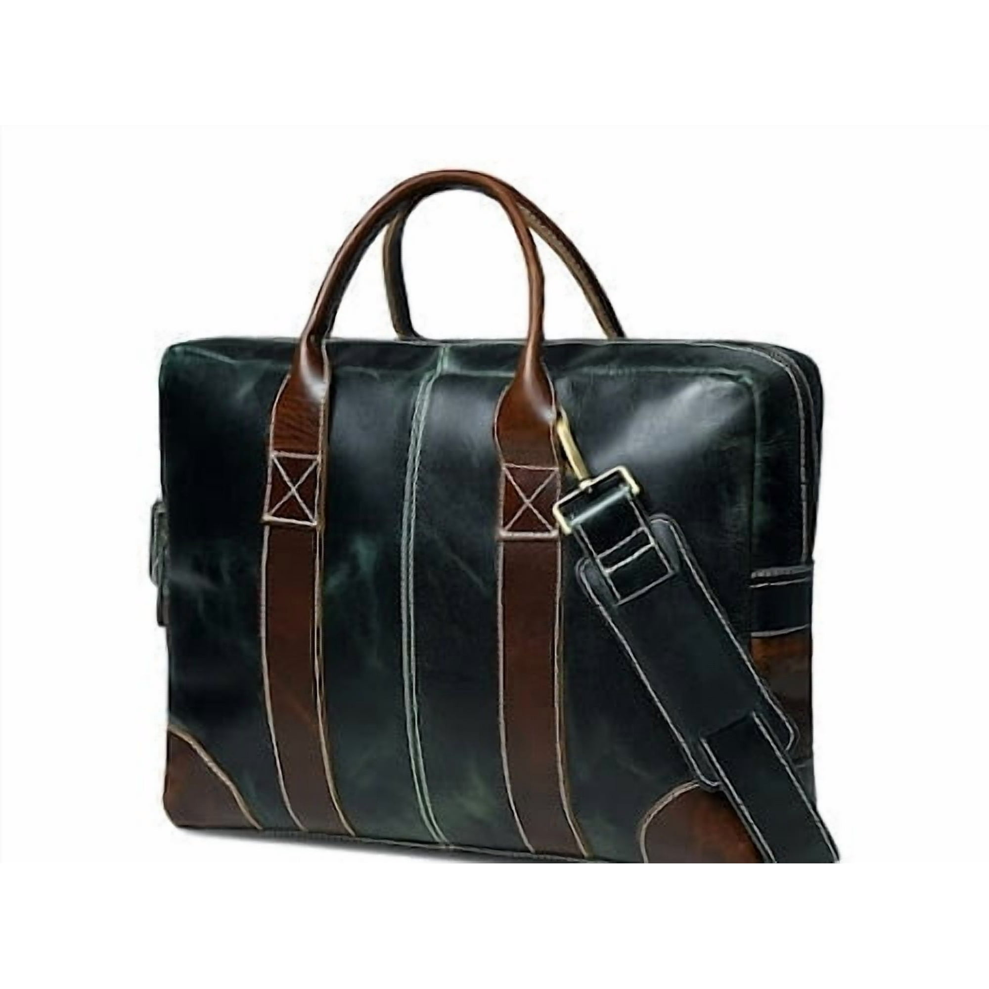 Cartera Maletín SHARO Cuero Bicolor Verde y Marrón para Laptop | Lider