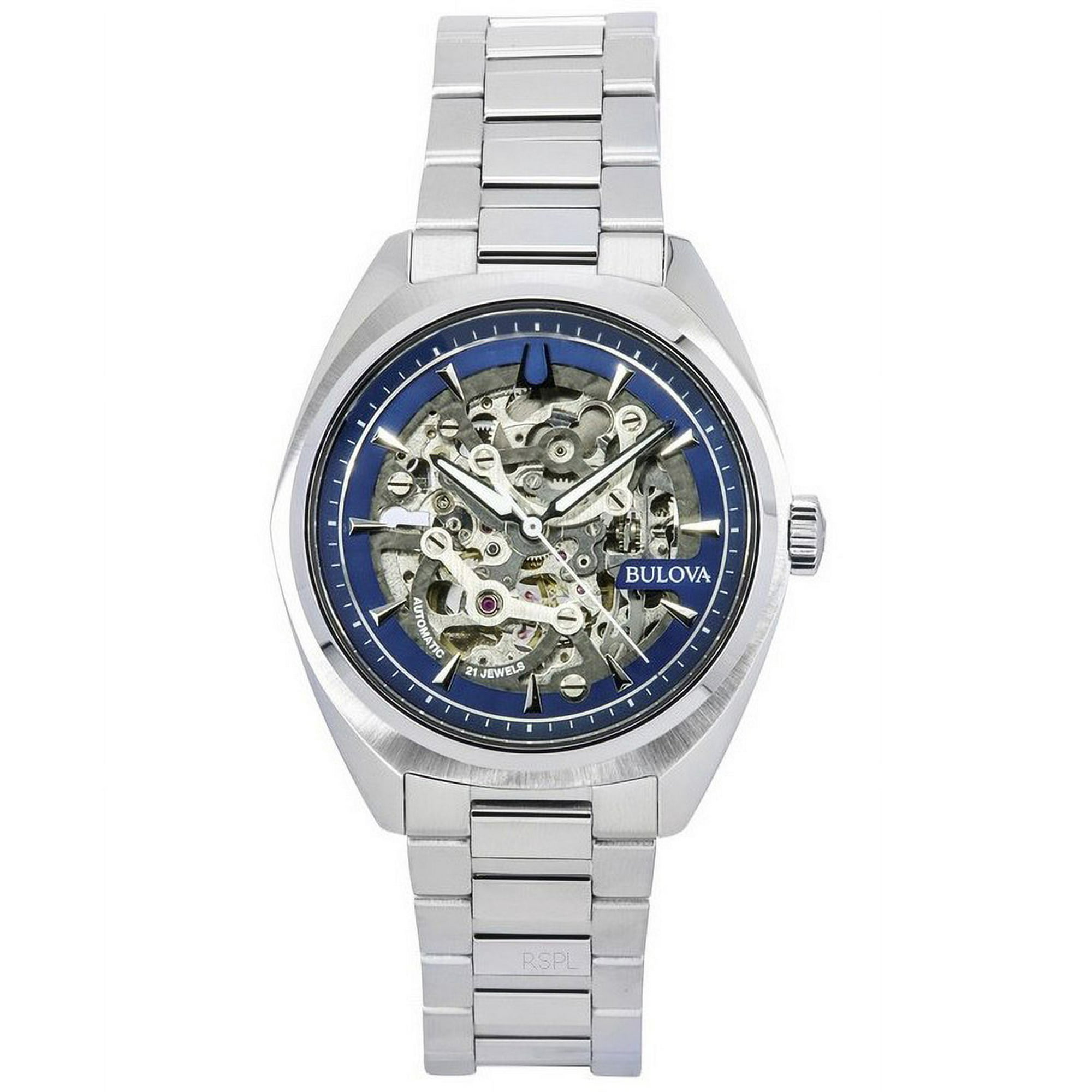 Reloj Bulova Classic Surveyor Stainless Steel Blue Skeleton Dial Automatic 96A292 100M Men's ...