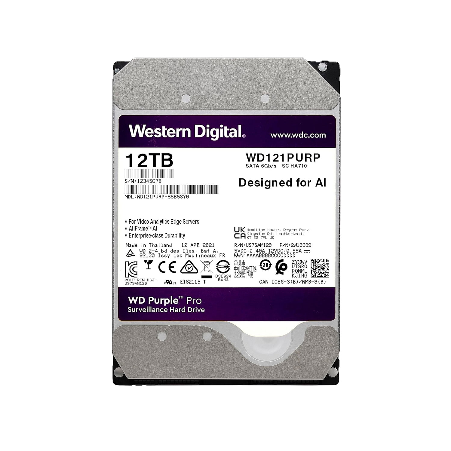 Disco Duro Interno Western Digital Purple Pro 12TB 7200Rpm Cache 256MB ...