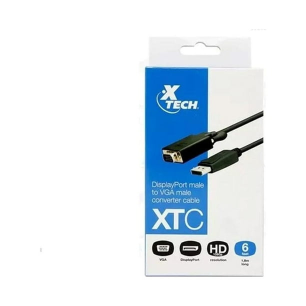 Cable Adaptador Xtech Display Port Macho a VGA Macho 1.8 Metros | Lider