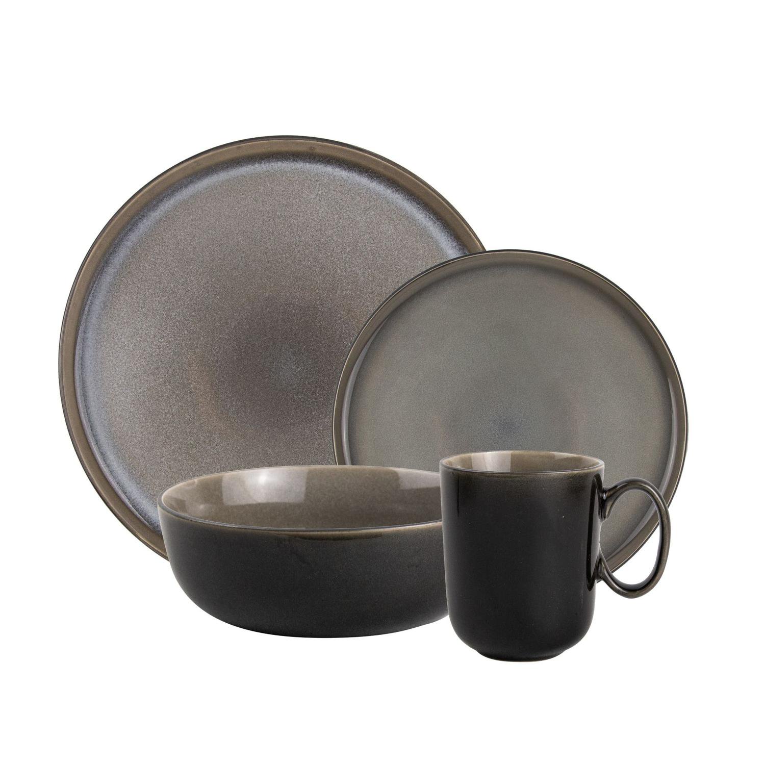 Juego de loza Cerámica 16 piezas Vajilla Málaga gris | Lider