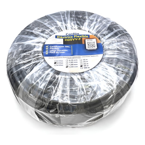 Cable Cordón Eléctrico Sil Flexible 3x2,50mm2 50m Negro Sec | Lider