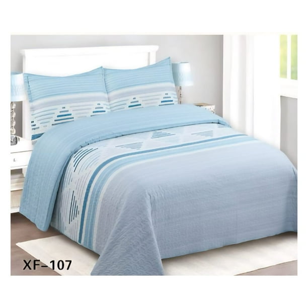 Cubrecama Quilt Verano King - Celeste Triángulos XF107 | Lider
