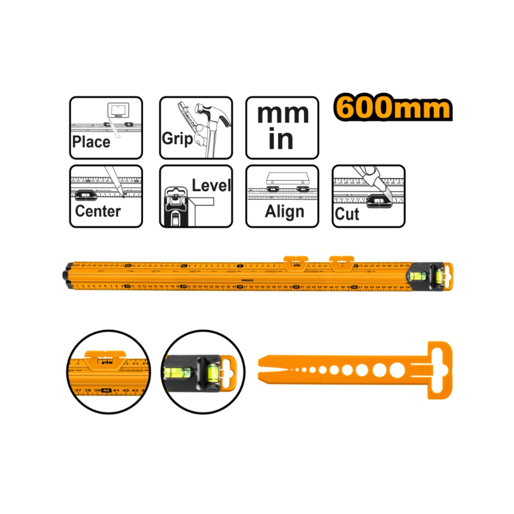 Regla Con Nivel De Burbuja Ingco 60 Cm Hsr36003 Multiuso | Lider